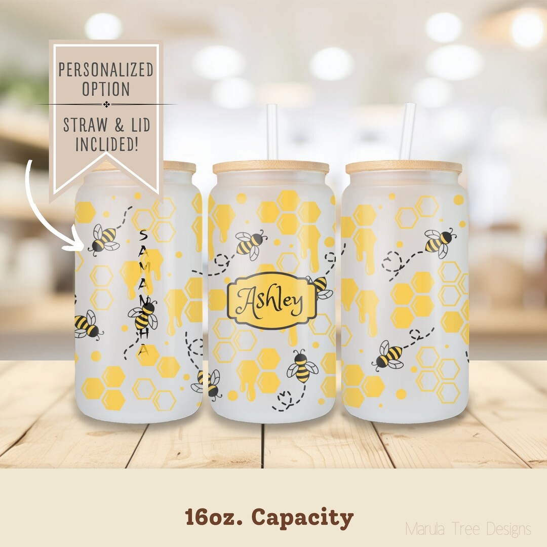 Bee Frosted Glass Cup for Bee Lover, Bumble Bee Glass Can,bee Gifts for ...