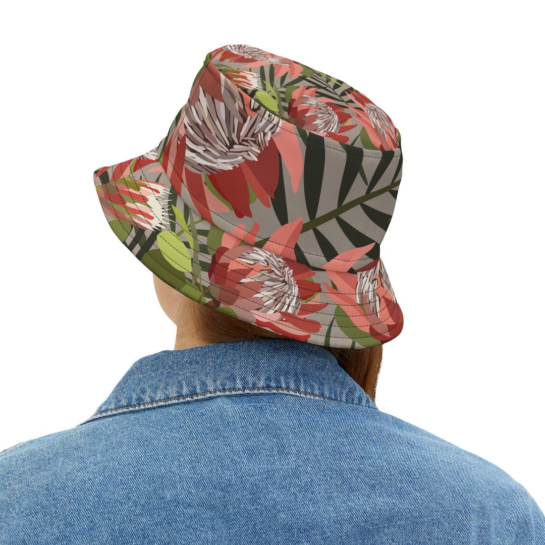Pink Flower Hat, Protea Hat, Floral Bucket Hat, Summer Bob Hat With ...