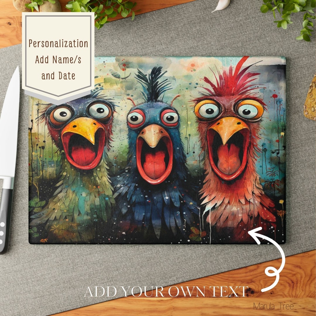 Funny Chicken Cutting Board, Crazy Chicken Lady Kitchen Serving Board ...