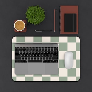 Sage Green Checkered Desk Mat, Office Desk Decor Aesthetic, Modern Desk ...
