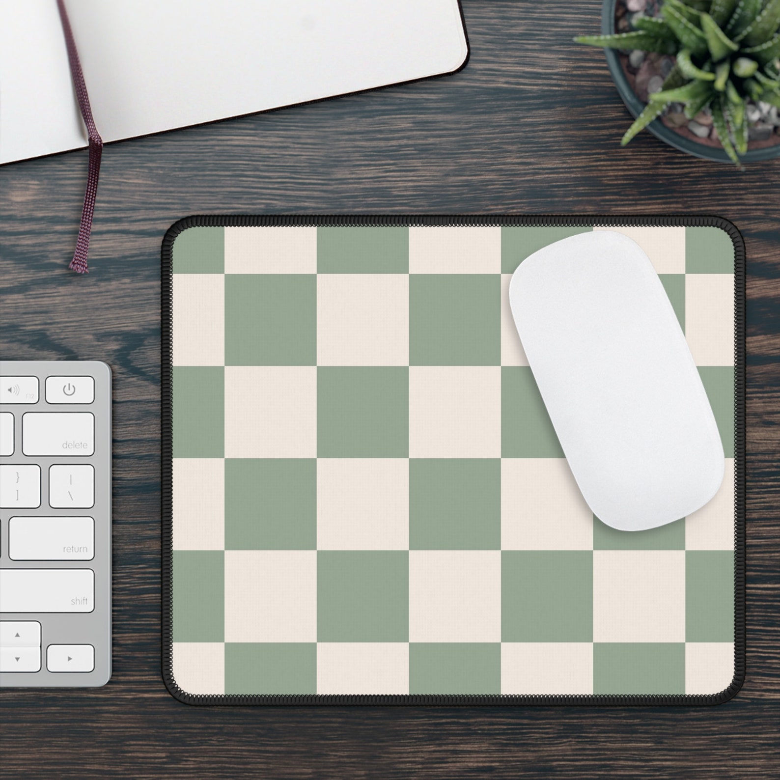 Sage Green Checkered Desk Mat, Office Desk Decor Aesthetic, Modern Desk ...