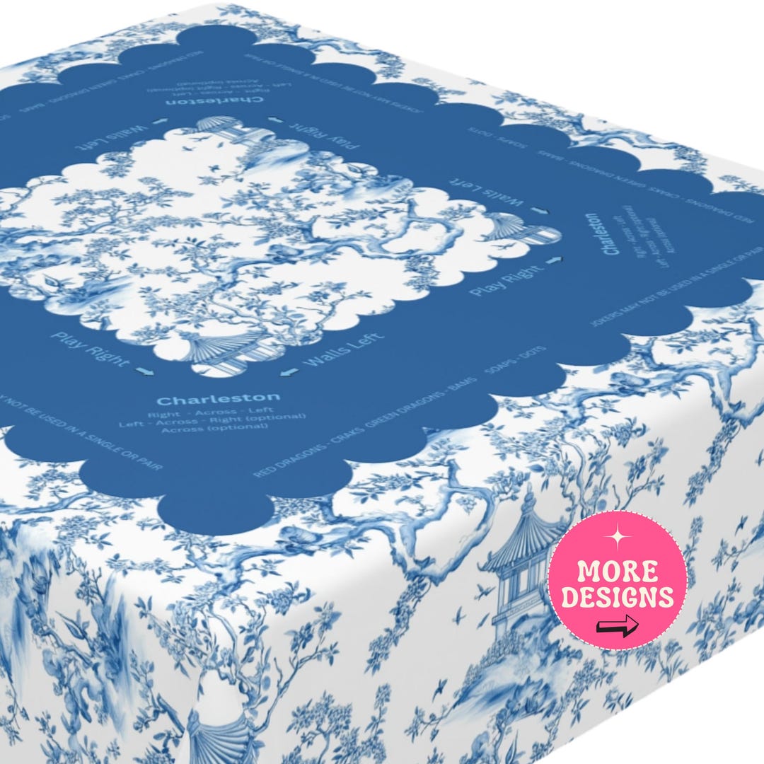 Chinoiserie Mahjong Tablecloth With Rules, Blue Mahjong Tablecloth With ...
