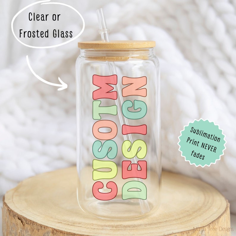 Custom Retro Glass Tumbler, Personalized 16oz Iced Coffee Glass, Custom ...