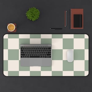 Sage Green Checkered Desk Mat, Office Desk Decor Aesthetic, Modern Desk ...