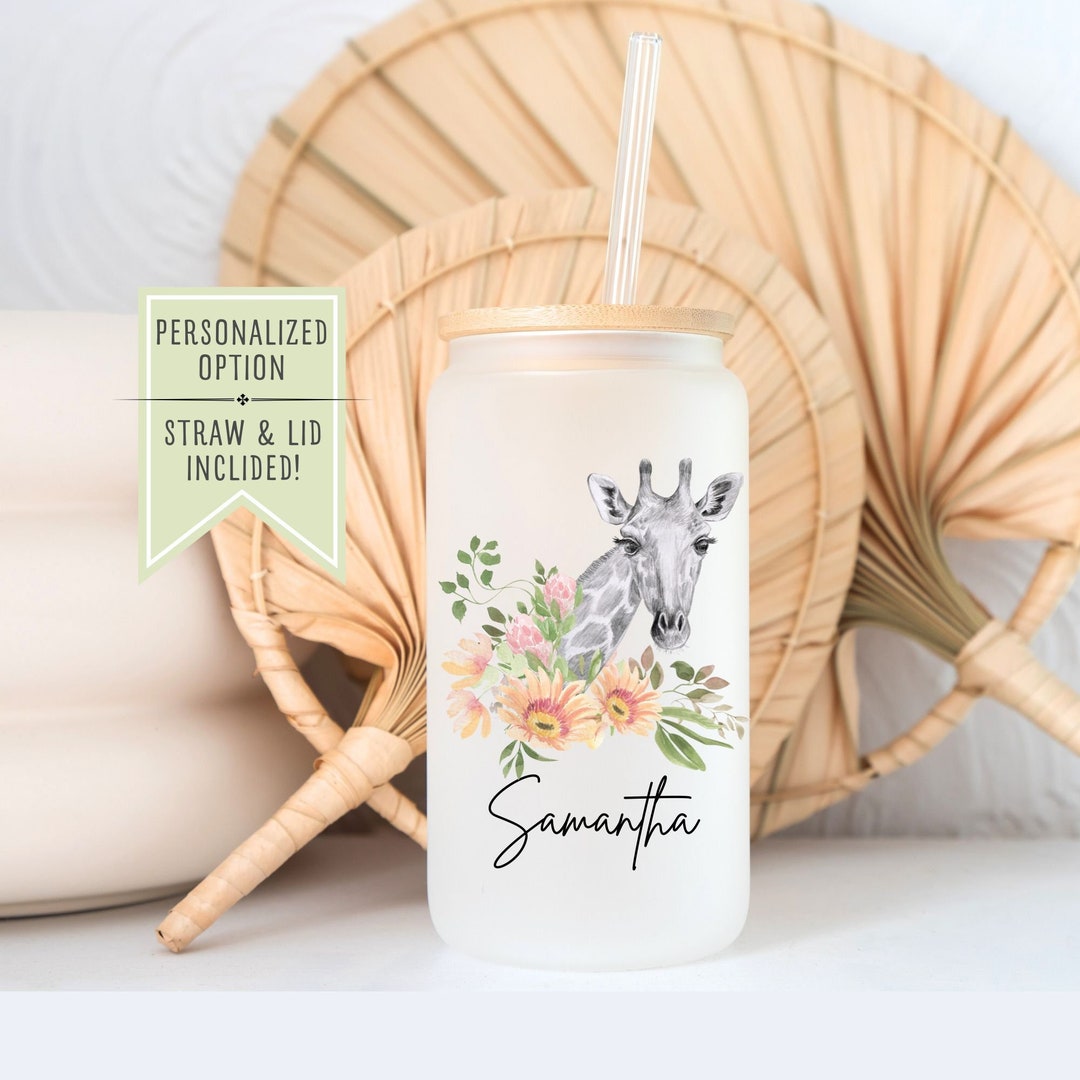 Personalized Giraffe Iced Coffee Glass, Beautiful Giraffe Glass Cup ...