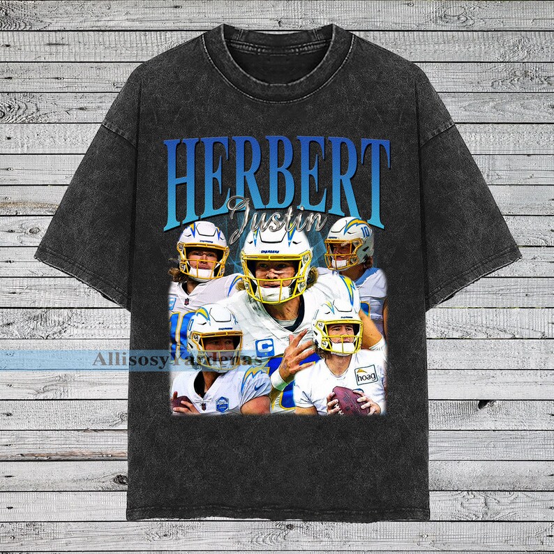 Justin Herbert Vintage T-shirt, Quarterback Homage Graphic Unisex Long ...