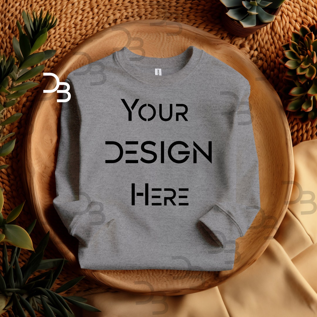 Graphite Heather Gildan 18000 Mockups Crewneck Folded Branch - Etsy