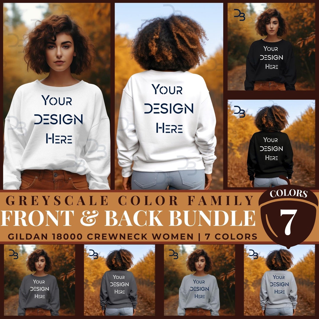Gildan 18000 Bundle White Woman Crewneck Mockup Fall Mockup Oversized ...