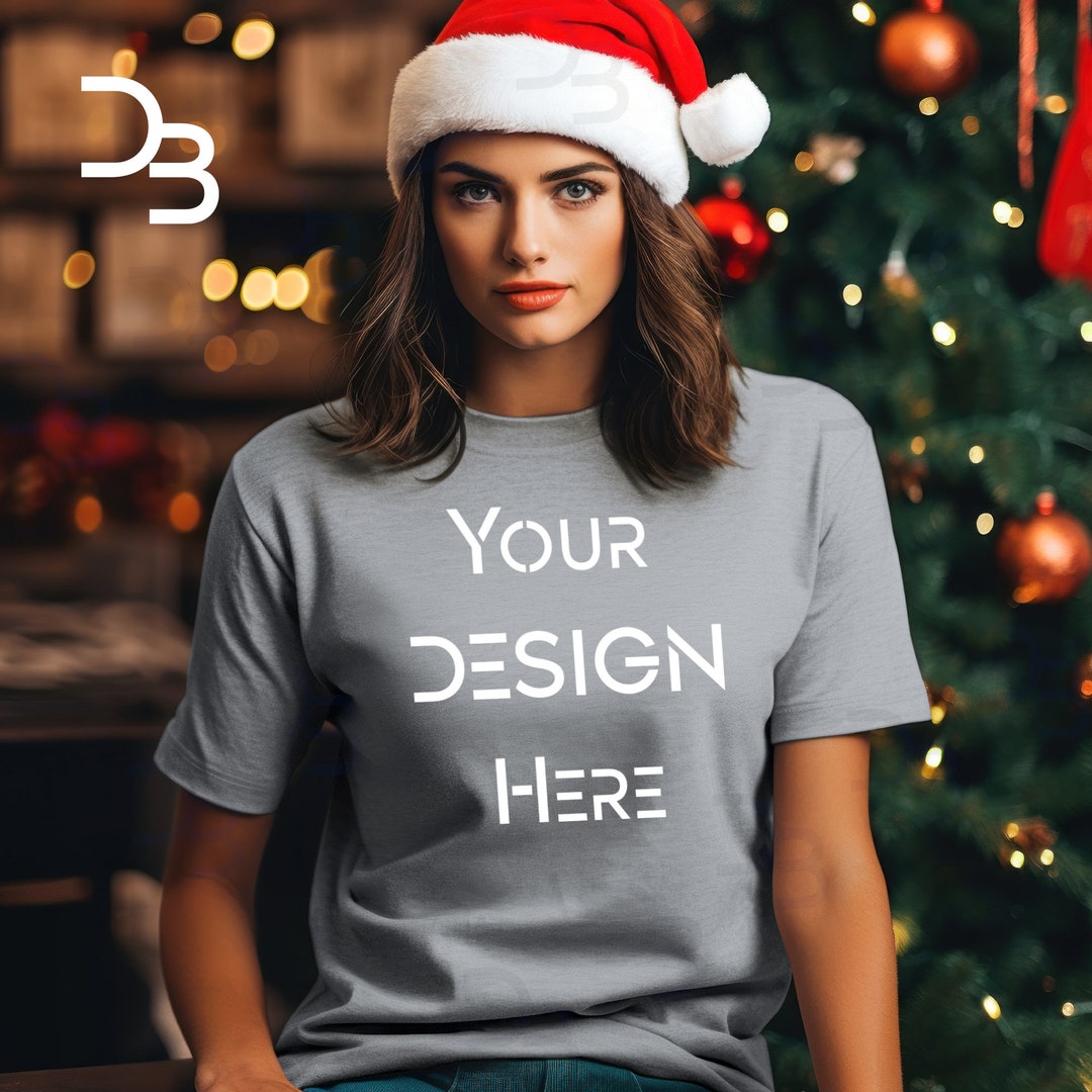 Tshirt Mockup Woman Model Gildan Christmas Grey 5000 Mock up - Etsy