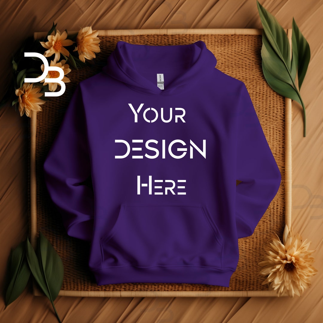 Gildan 18500 Mockup Purple Flat Lay Folded Boho Purple Gildan 18500 ...