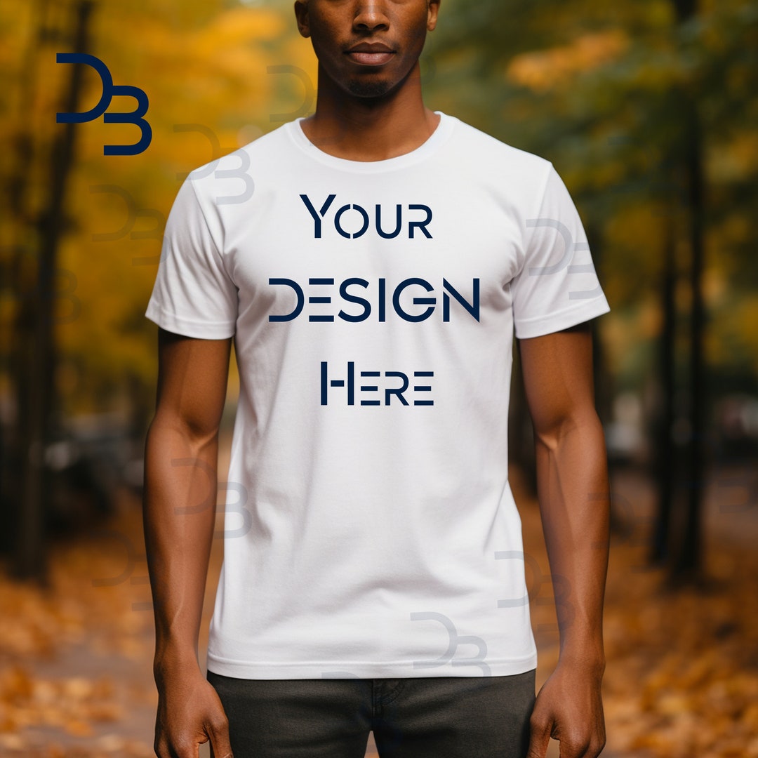 White 5000 Mockup White T-shirt Front Mockup T-shirt Mockup Male Shirt Fall Outdoor Forest Lake ...