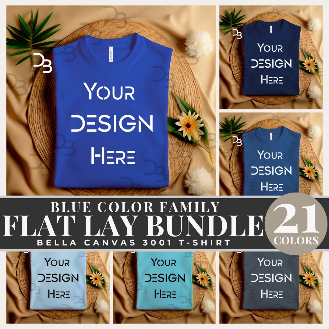 Bella Canvas 3001 Flat Lay Shirts Mockup Bundle Blue Boho Tshirts Mock ...