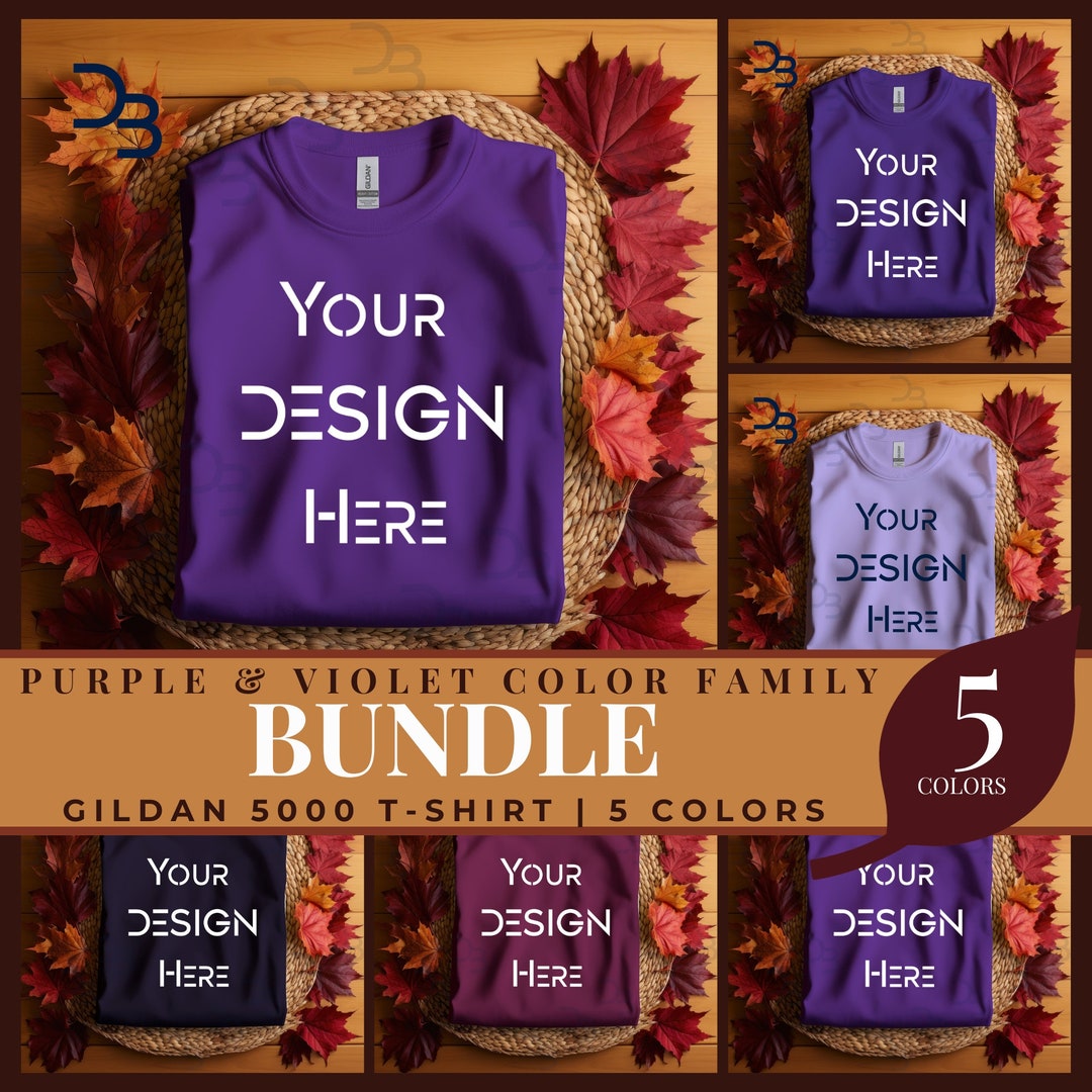 Flat Lay Folded Purple 5000 Mockup Bundle Gildan Purple Tshirt Mockup T ...