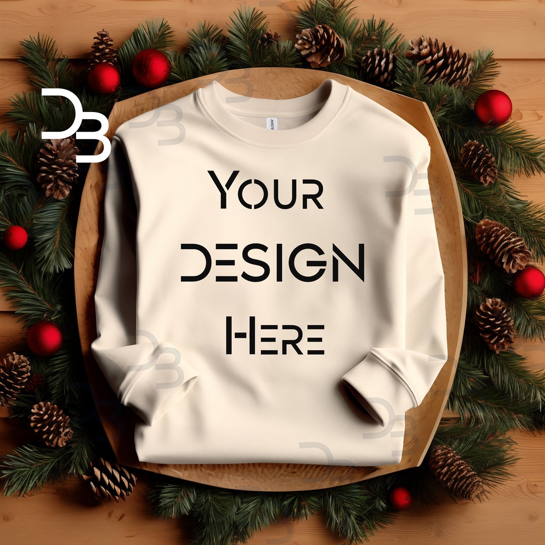 Gildan 18000 Crewneck Mockup Sand Folded Gildan Christmas 18000 ...