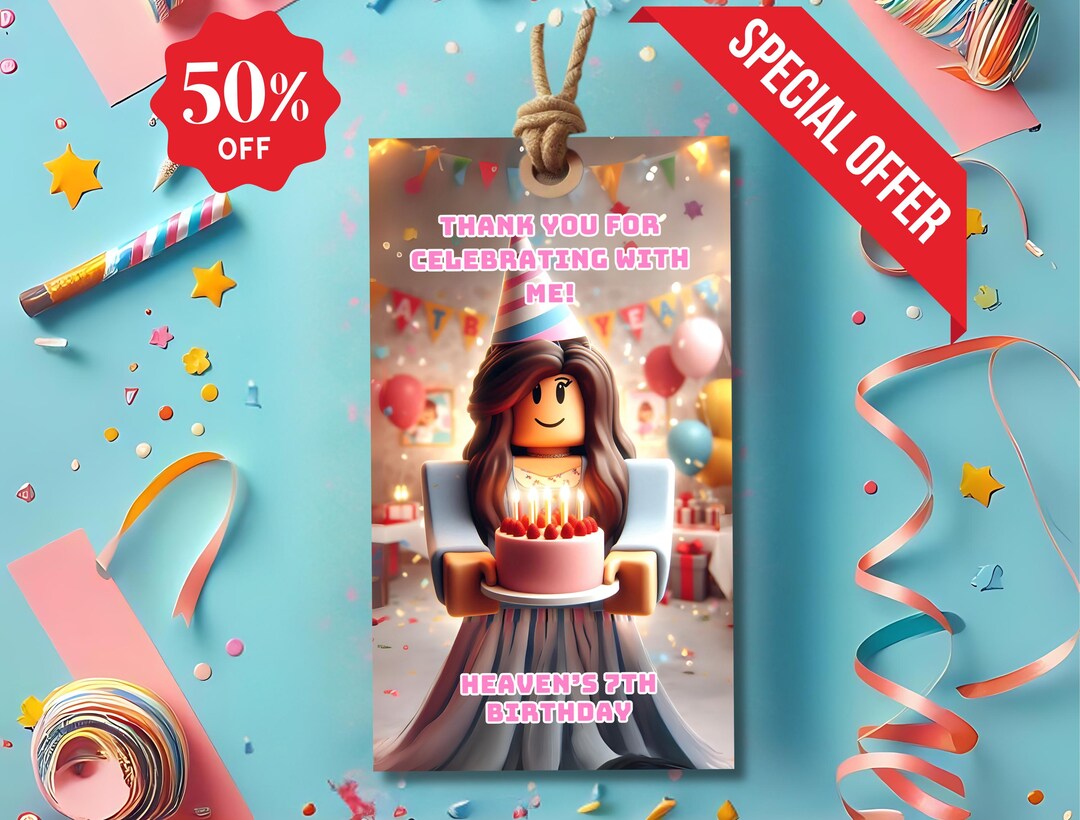 Girl Blocky Game Birthday Thank You Tag,blocky Game Thank You Tag ...