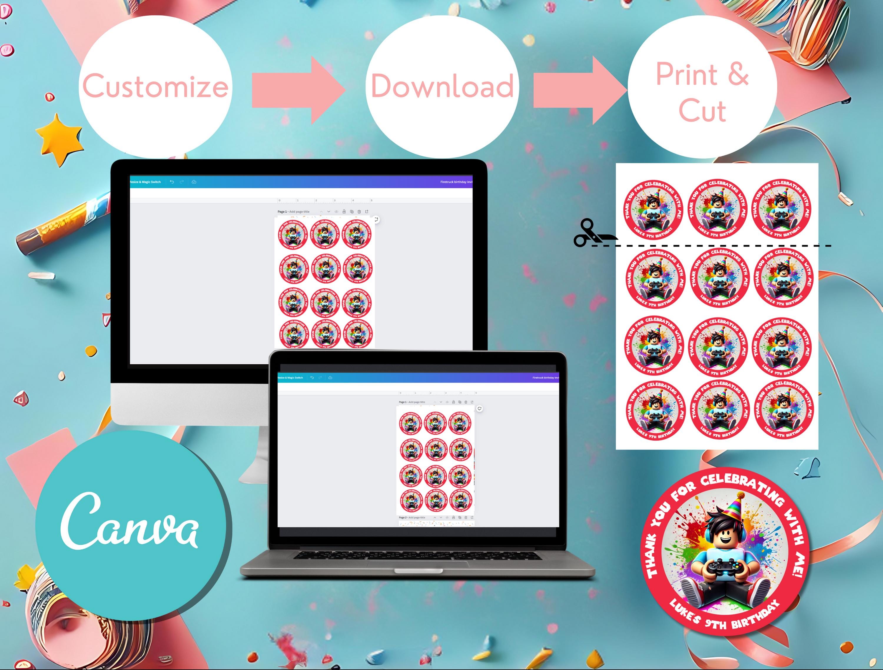 Roblox Inspired Birthday Sticker,roblox Thank You Sticker,roblox Thank ...