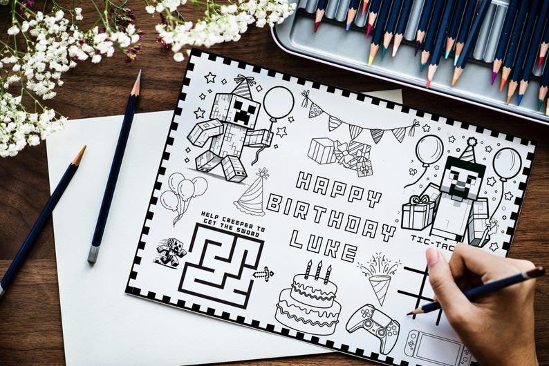 Minecrafter Party Placemat,minecraft Party Placemat,minecraft Birthday ...