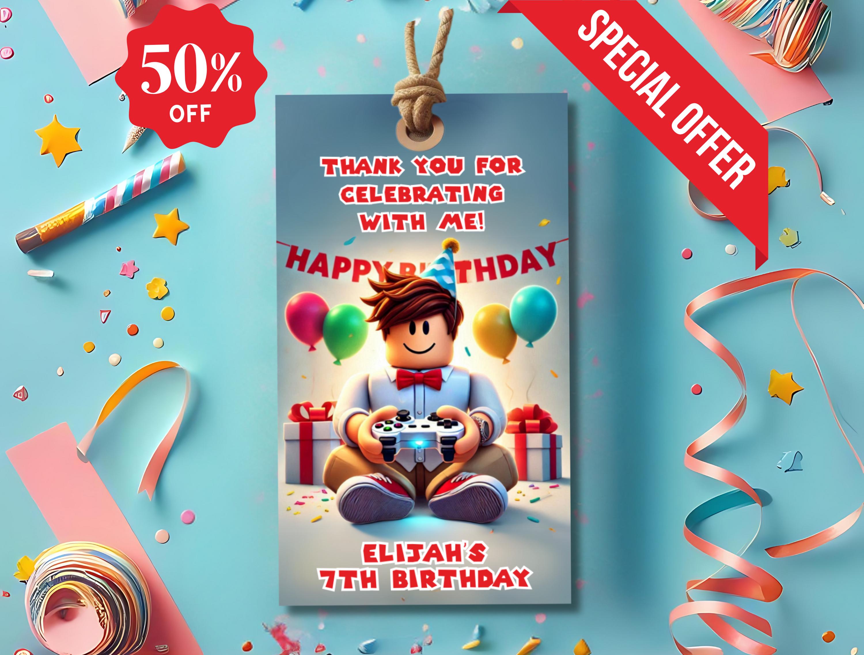 Blocky Game Birthday Thank You Tags: Editable Template (canva Template ...