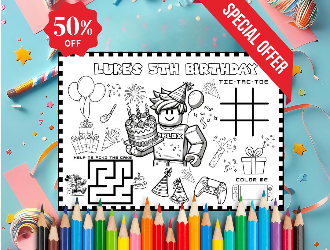 Roblox Party Placemat,roblox Party Placemat,roblox Birthday Coloring ...