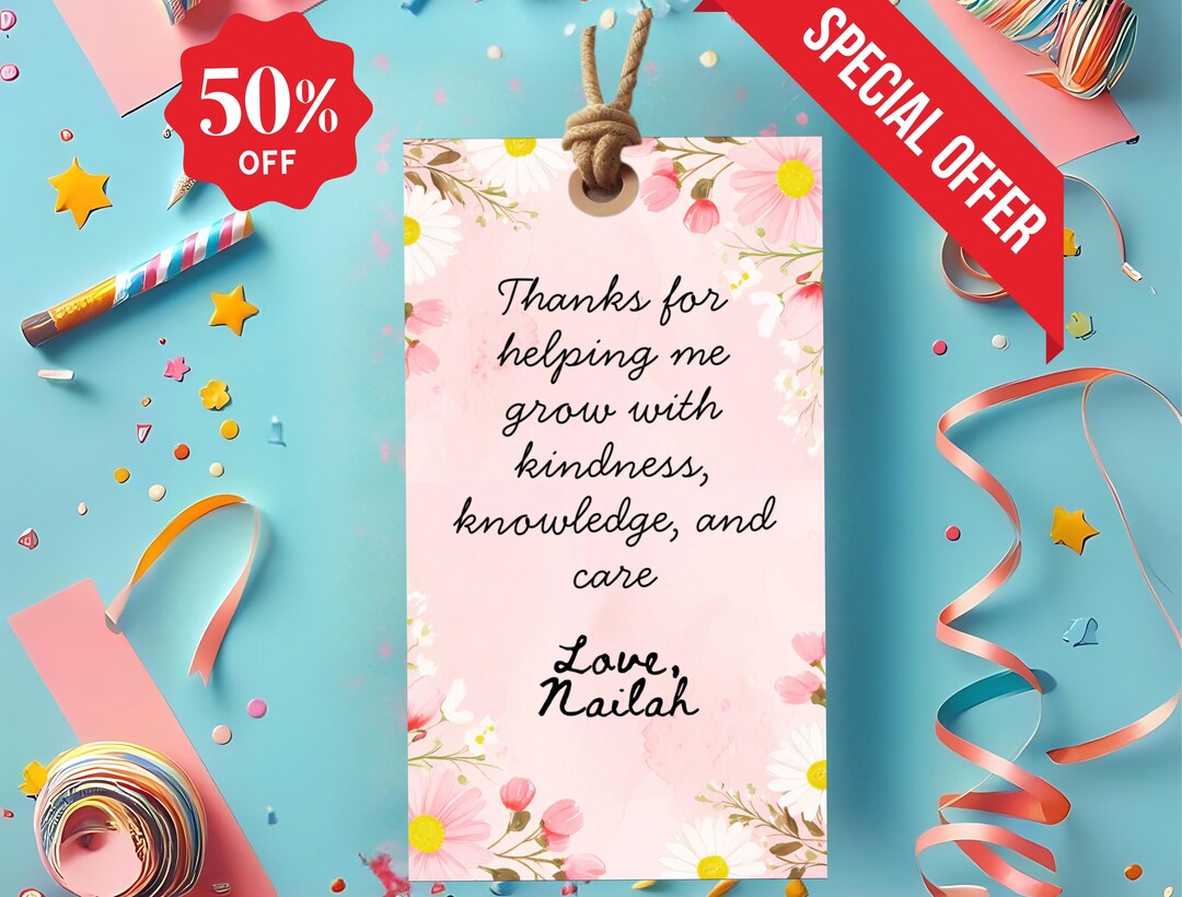 Floral Thank You Tag,pink Floral Teacher's Appreciation Tag,flowers ...