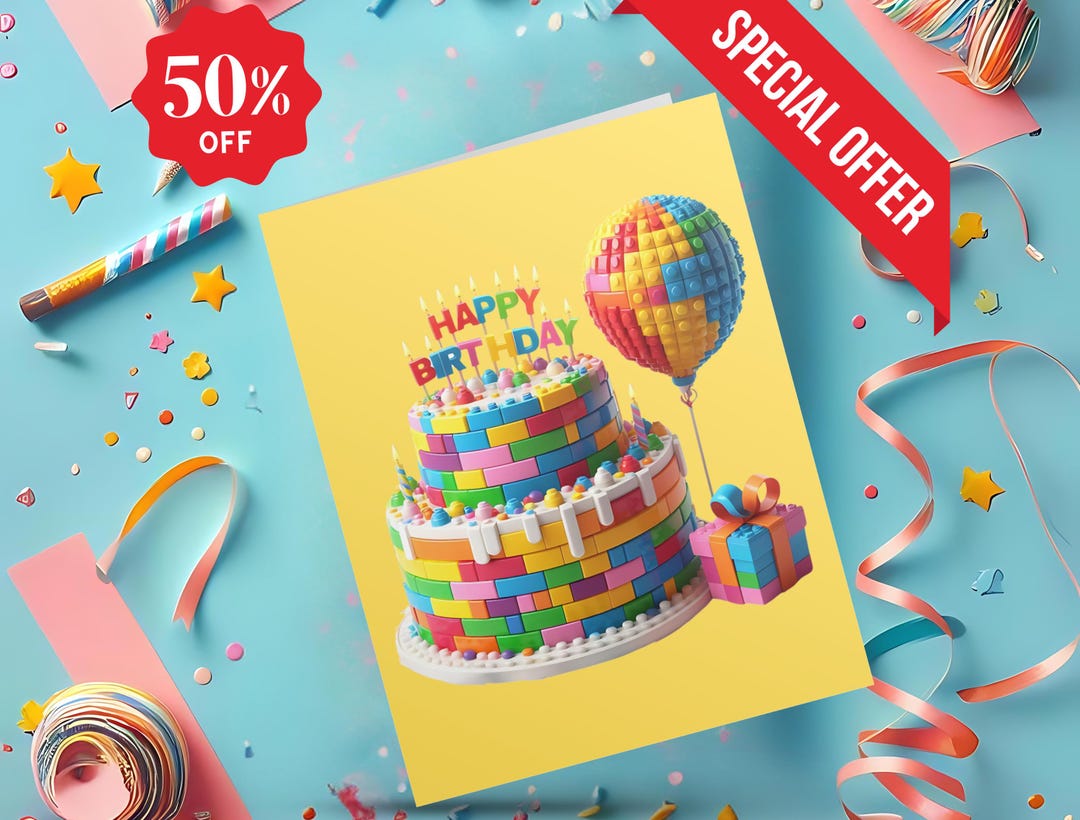 Building Blocks Birthday Card: Printable Kids Party Invitation (digital ...