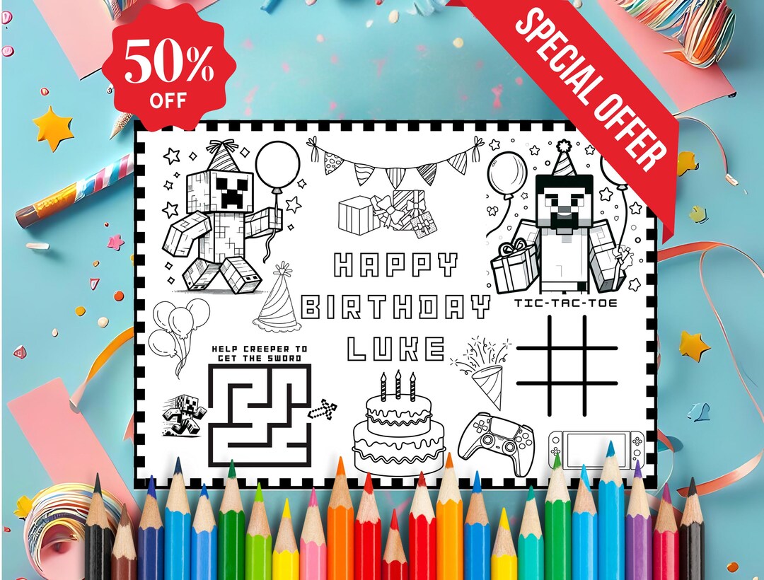 Minecrafter Party Placemat,minecraft Party Placemat,minecraft Birthday ...