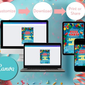 Building Blocks Pool Party Invitation: Editable Birthday Invite ...