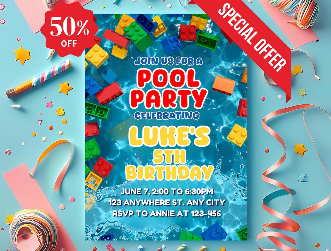 Building Blocks Invitation,building Blocks Pool Birthday Invitation ...