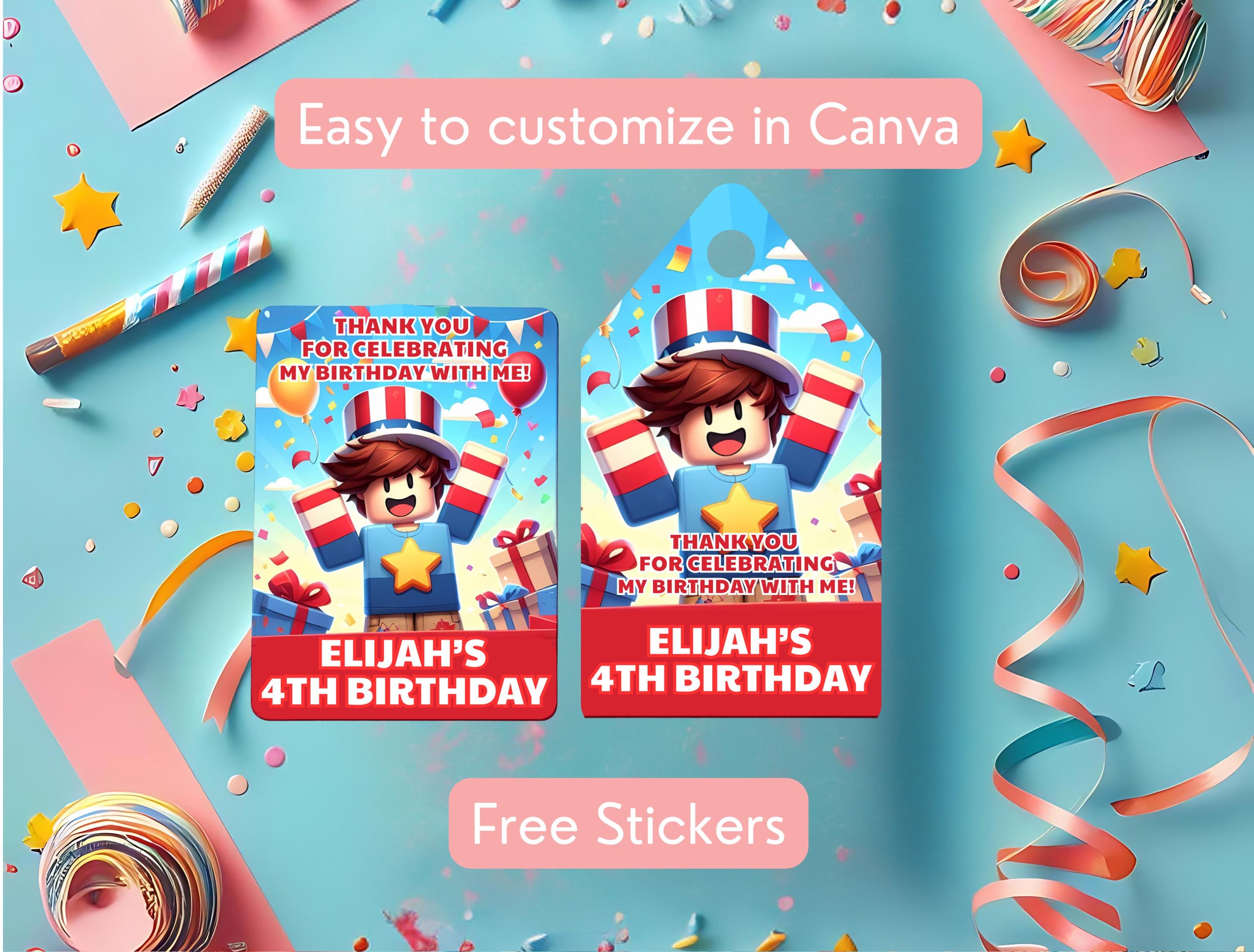 Roblox Birthday Thank You Tag,roblox Thank You Sticker,roblox Birthday ...