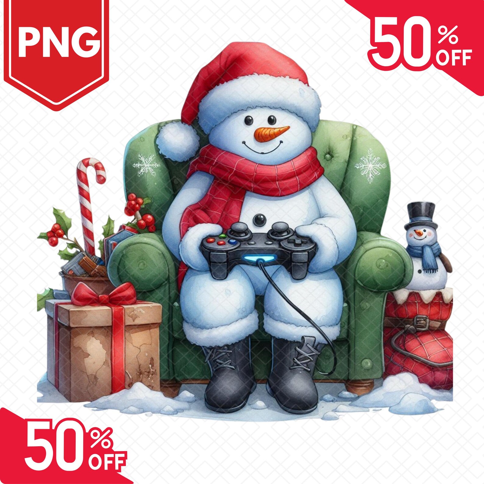Christmas Snowman Gamer PNG: Holiday Game Controller Clipart (digital ...