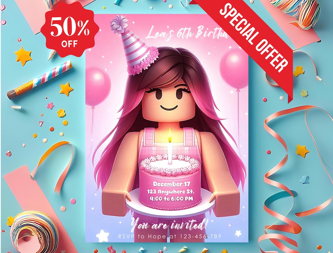 Roblox-inspired Girl Birthday Invitation,roblox Birthday Invitation ...