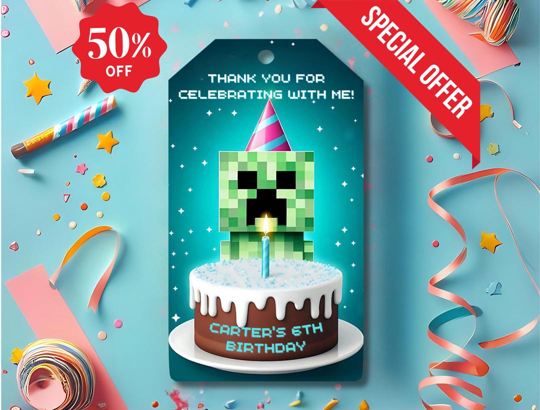 Creeper-inspired Thank You Tag,creeper Stickers,minecrafter Thank You ...