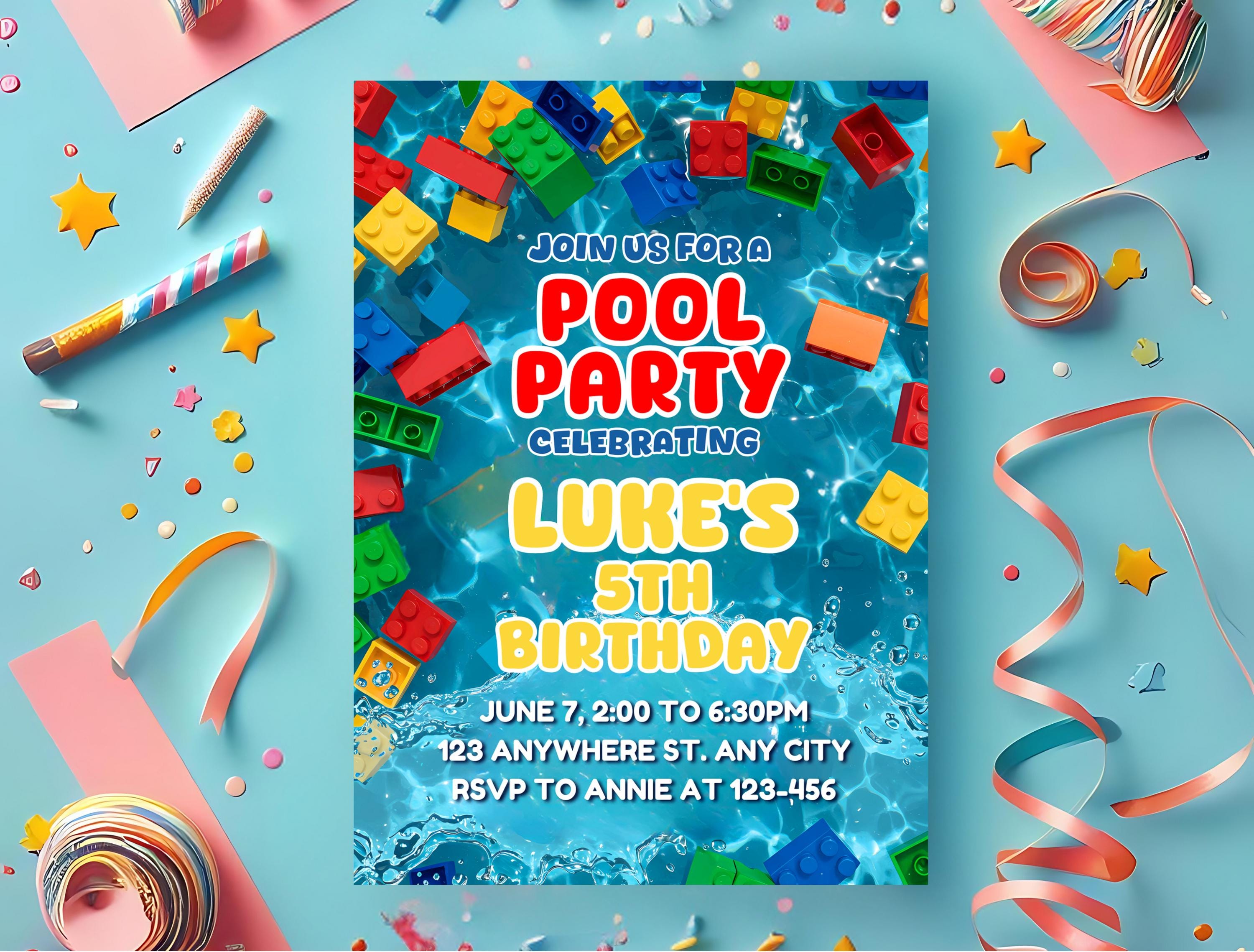 Building Blocks Invitation,building Blocks Pool Birthday Invitation ...