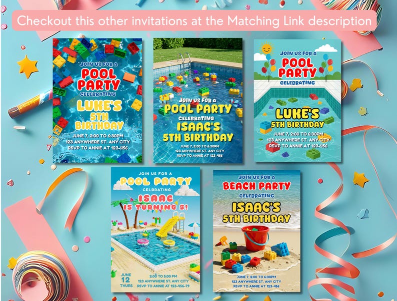 Building Blocks Pool Party Invitation: Editable Birthday Invite ...