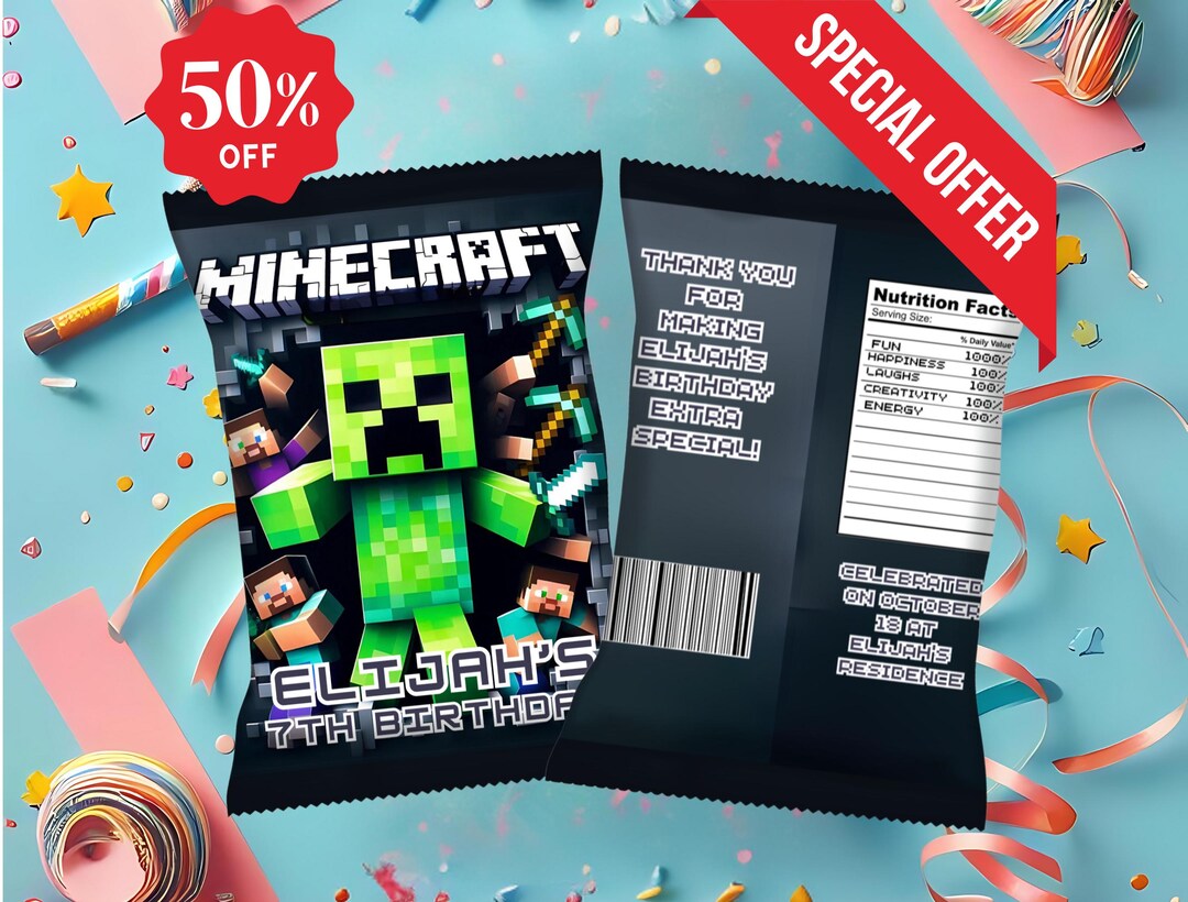 Minecrafter Chip Bag,minecrafter Party Favors,chip Bags Template Canva ...