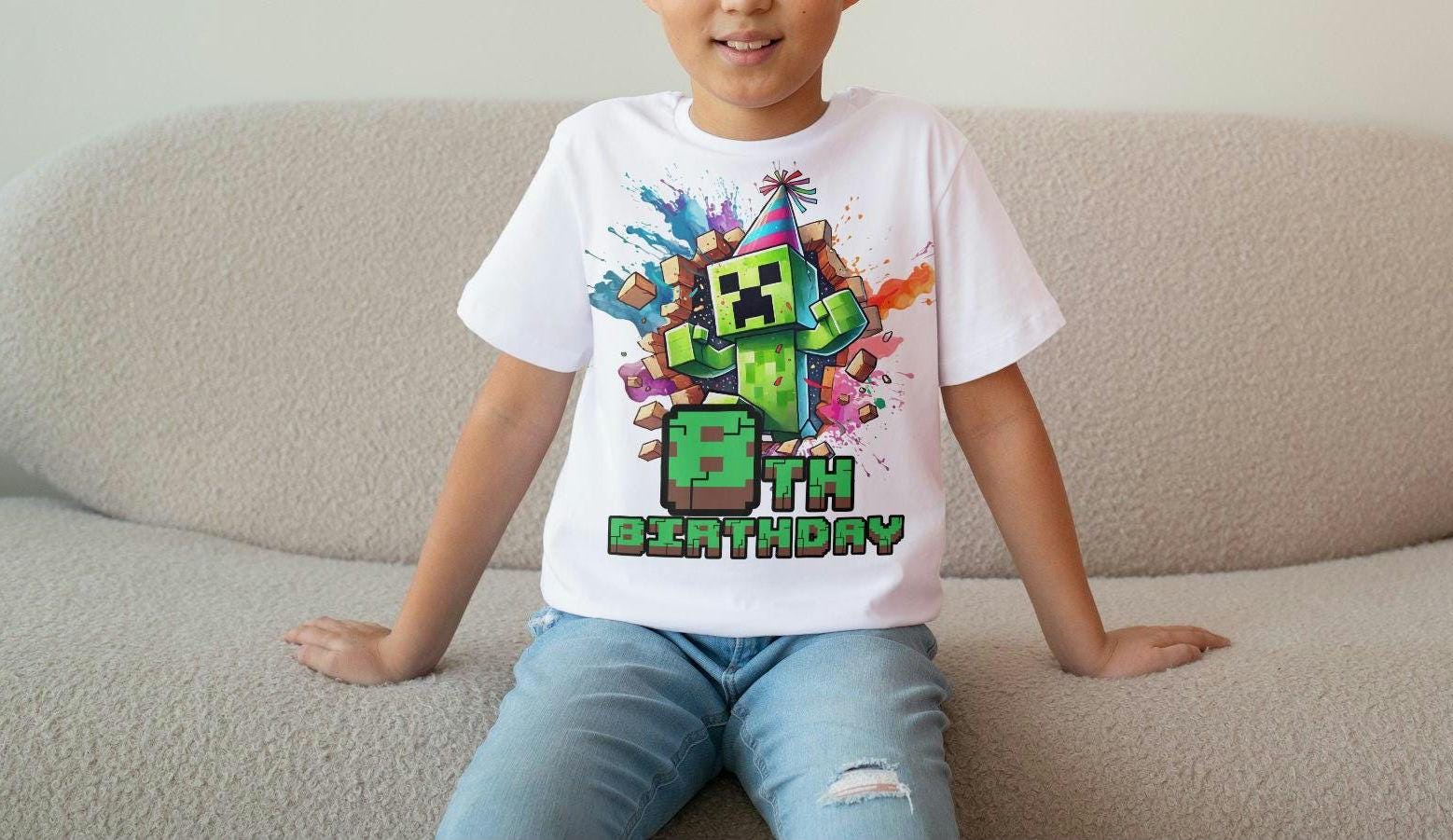 Minecrafter 8th Birthday Shirt Png,creeper 8th Birthday Shirt,minecraft ...