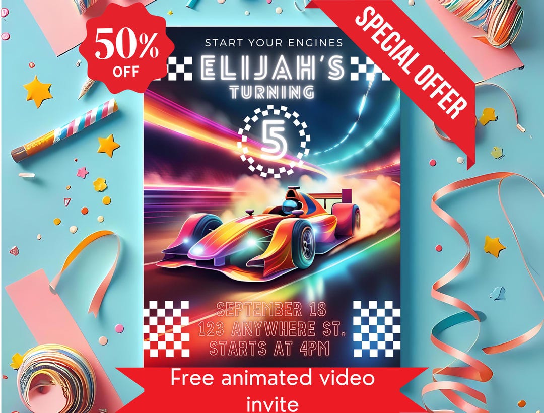 Gokart Birthday Invitation,ferrari Birthday Invitation,go Kart Party ...