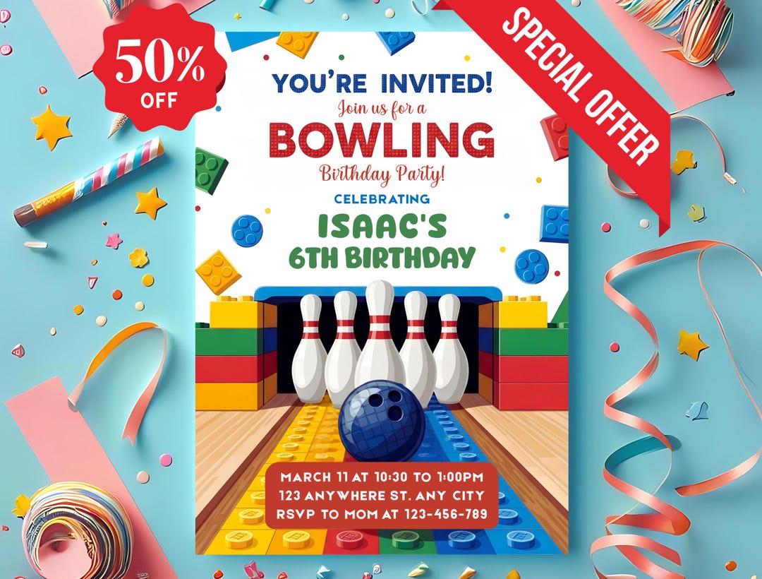 Building Blocks Bowling Invitation: Editable Birthday Invite (digital ...