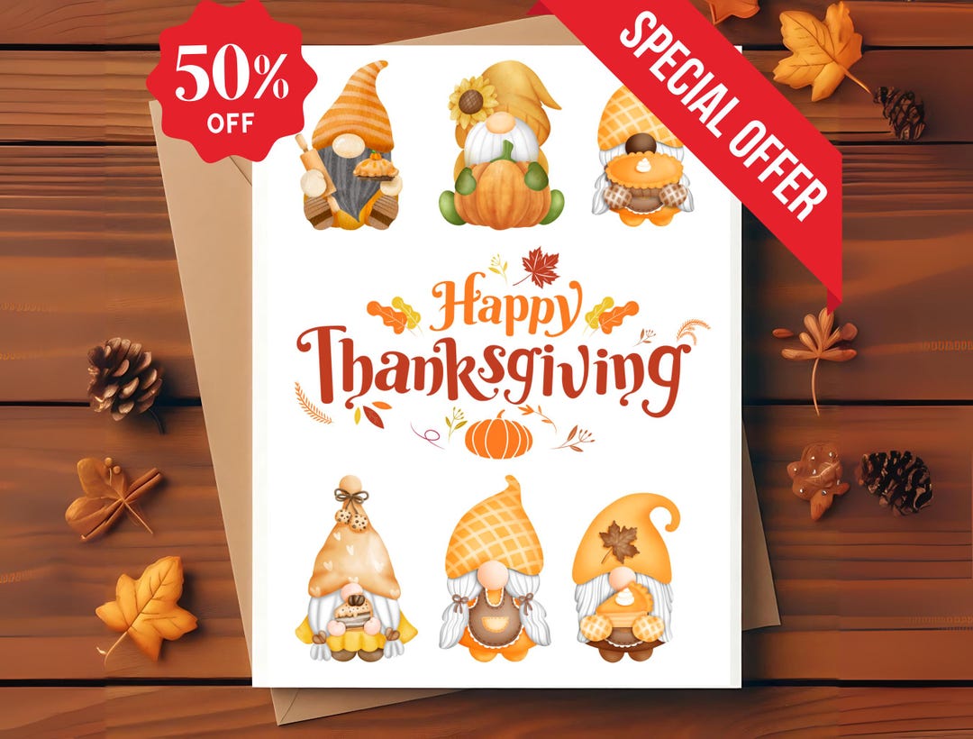 Thanksgiving Gnome Card Printable: Autumn Holiday Design (PDF & PNG) - Etsy