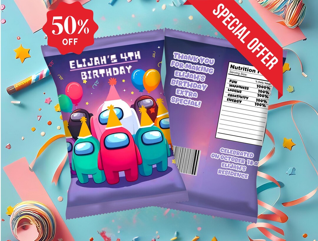 Among Us Birthday Chip Bag Template, Customizable Party Favor (canva ...