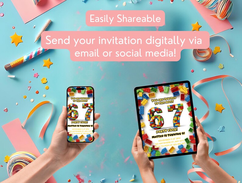Building Blocks 67 Meme Birthday Invitation: Editable Canva Template ...
