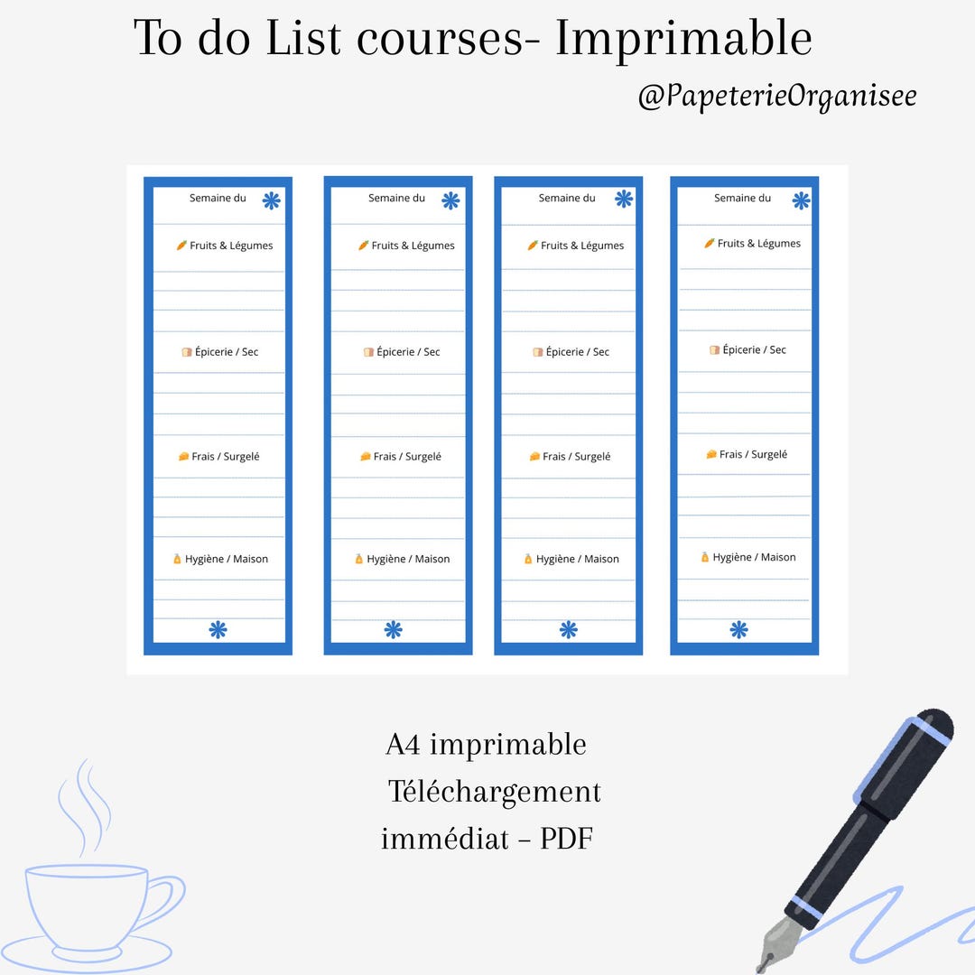 Printable Shopping List – 4 Blank A4 Lists | Minimalist PDF | Blue ...