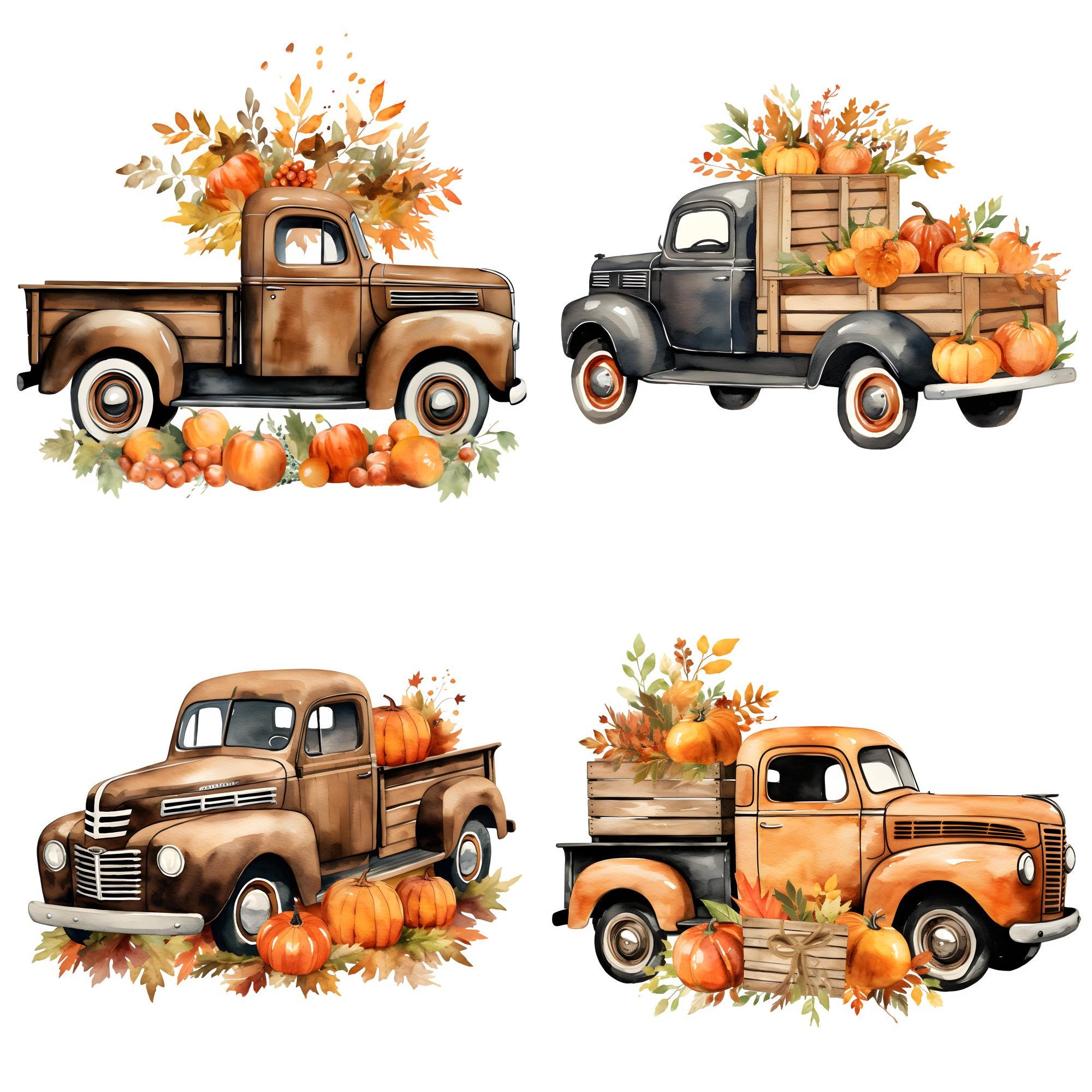 Watercolor Pickup Truck Clipart Fall PNG for Commercial Use - Etsy