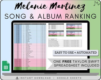 TAYLOR SWIFT Song & Album Ranking Automated Spreadsheet [STANDARD ...