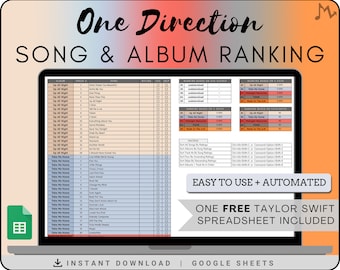 TAYLOR SWIFT Song & Album Ranking Automated Spreadsheet [STANDARD ...