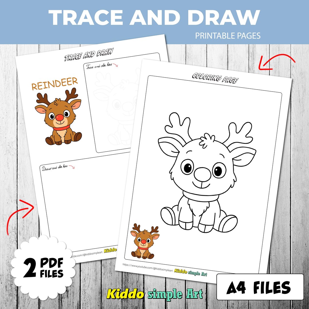 Cute Reindeer Coloring Pages PDF | Reindeer Drawing Traceable | Simple ...