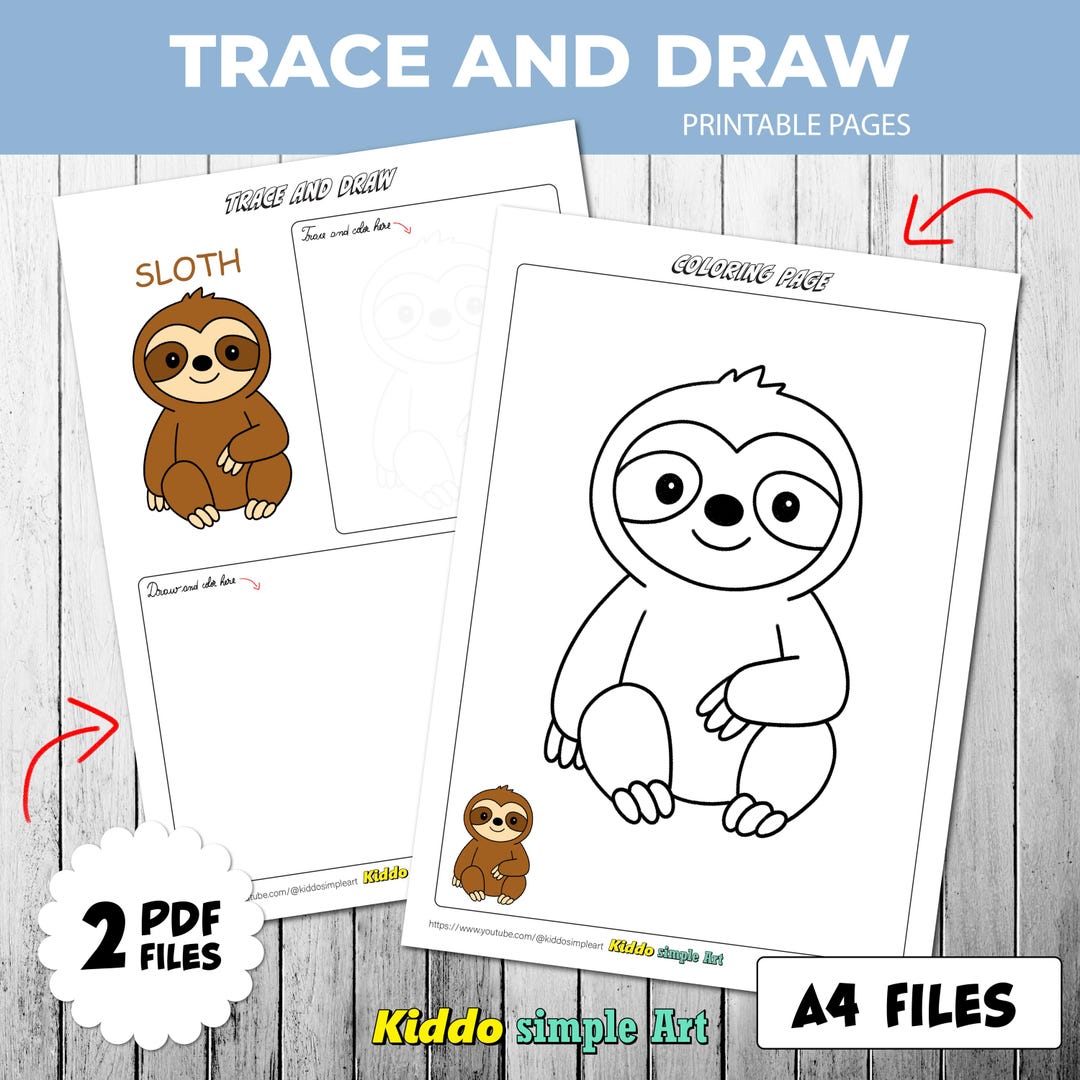 Cute Sloth Coloring Pages PDF | Sloth Drawing Traceable | Simple ...