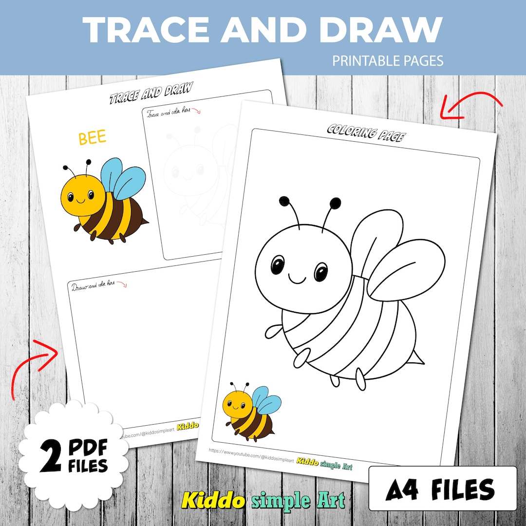 Bee Coloring Pages | Bee Drawing Traceable PDF | Simple Drawing Tracing ...