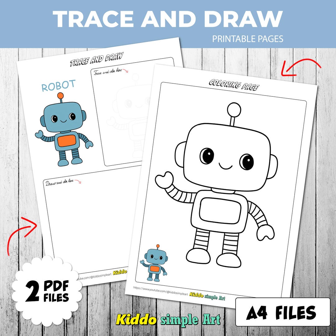Robot Coloring Pages PDF | Robot Drawing Traceable | Simple Drawing ...