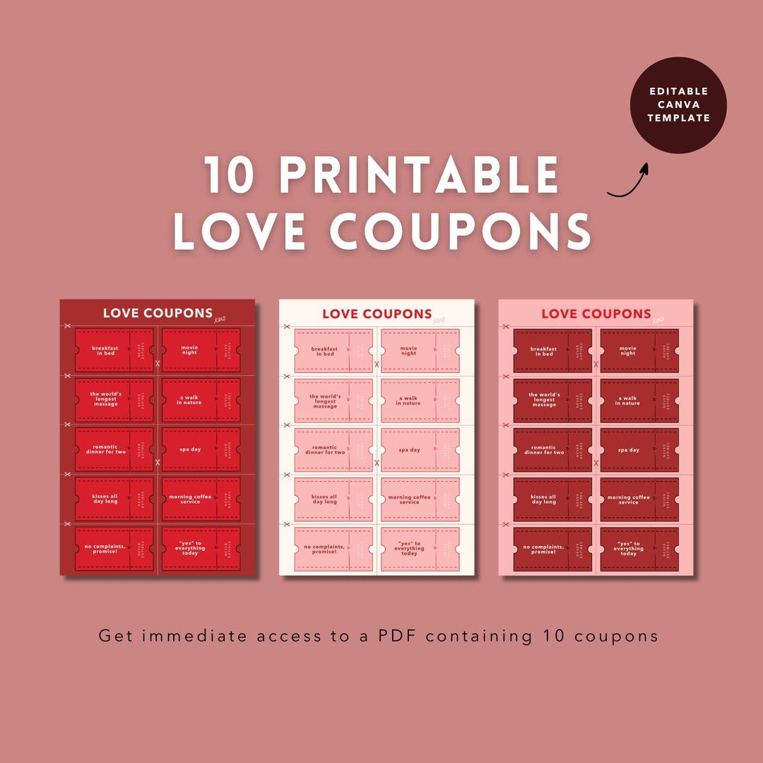 Printable Love Coupons | Romantic Date Night Ideas, Fun Couple Gift ...